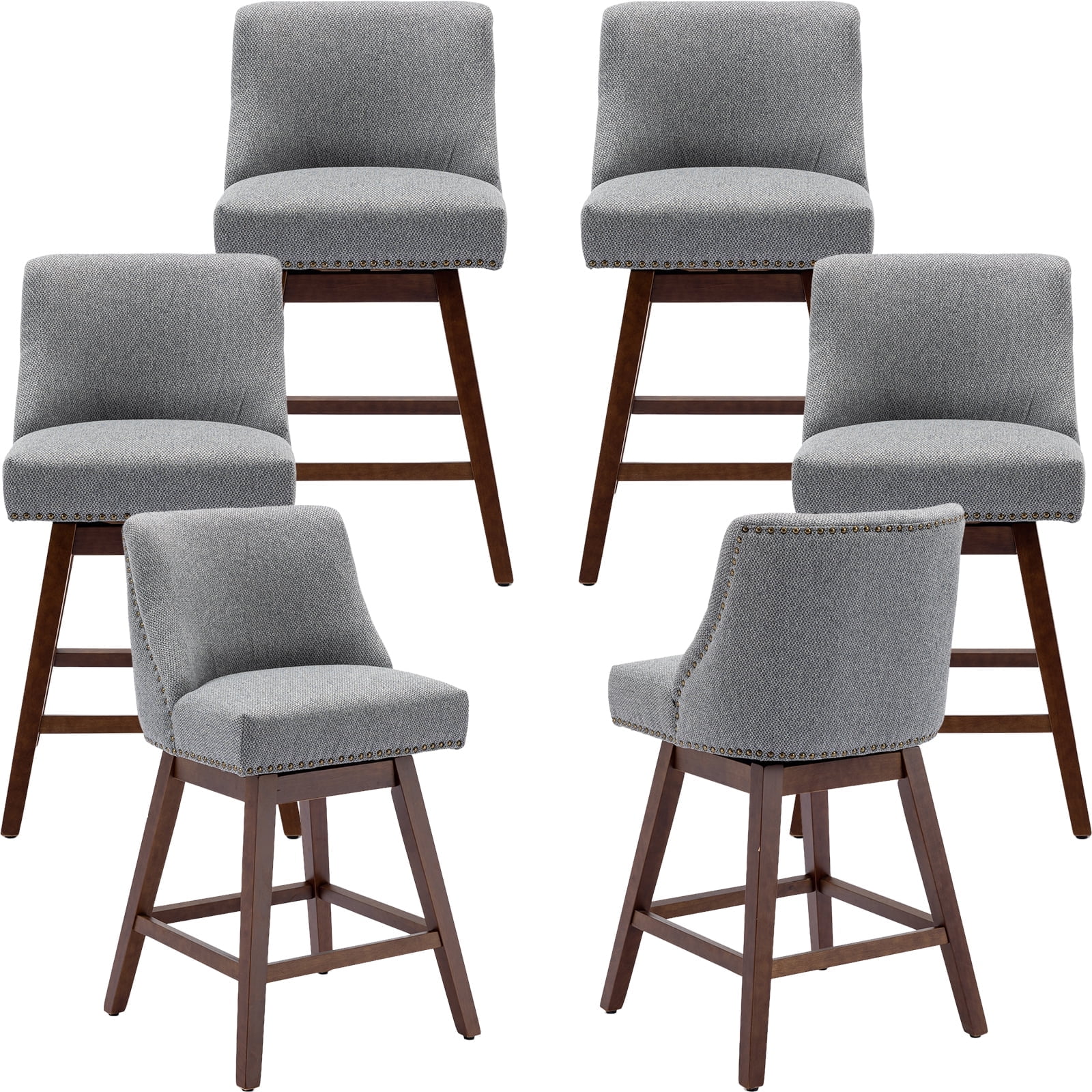 Modern Swivel Bar Stools Set of 6, Grey Counter Height Bar Stools with ...