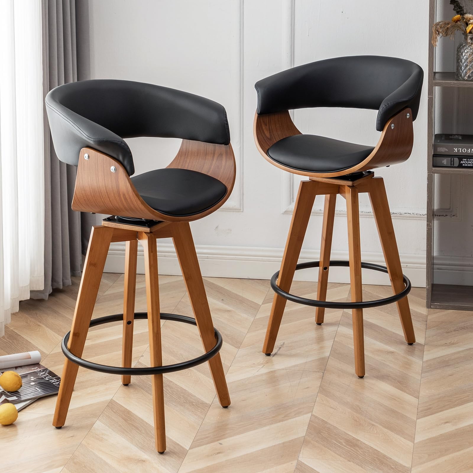 Modern Swivel Bar Stools Set of 2, Counter Height Stools with 360 ...