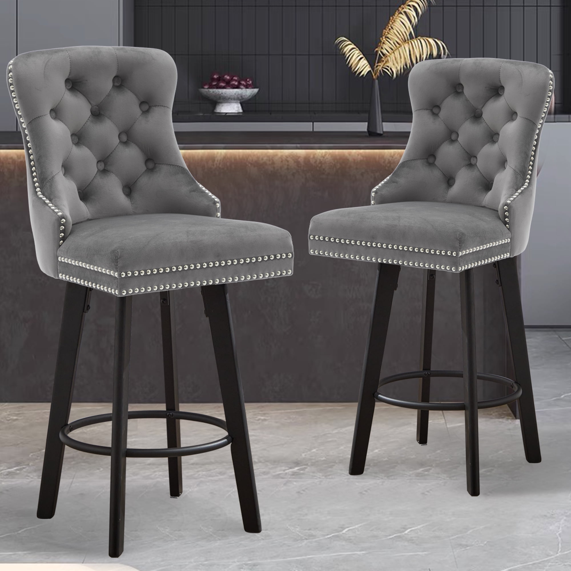 Modern Swivel Bar Stools Velvet Barstools Button Tufted Bar Stools ...