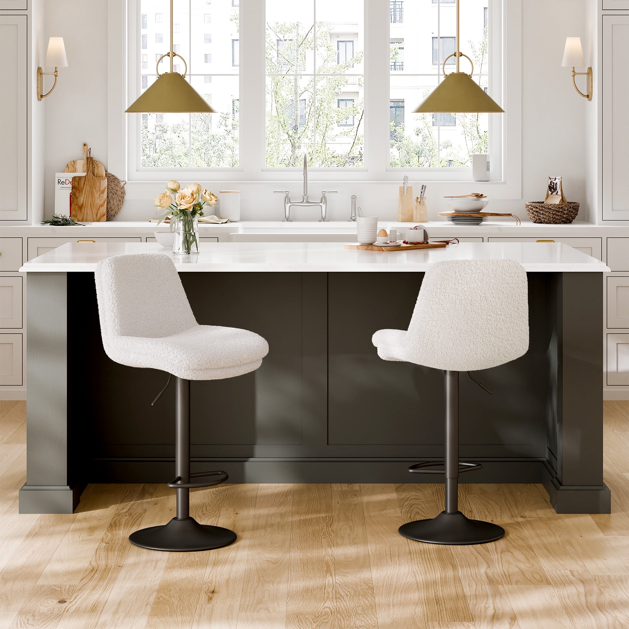 Modern Swivel Bar Stools With Backs Set of 2 Upholstered Counter Height Bar Stools Kitchen Counter Stool White