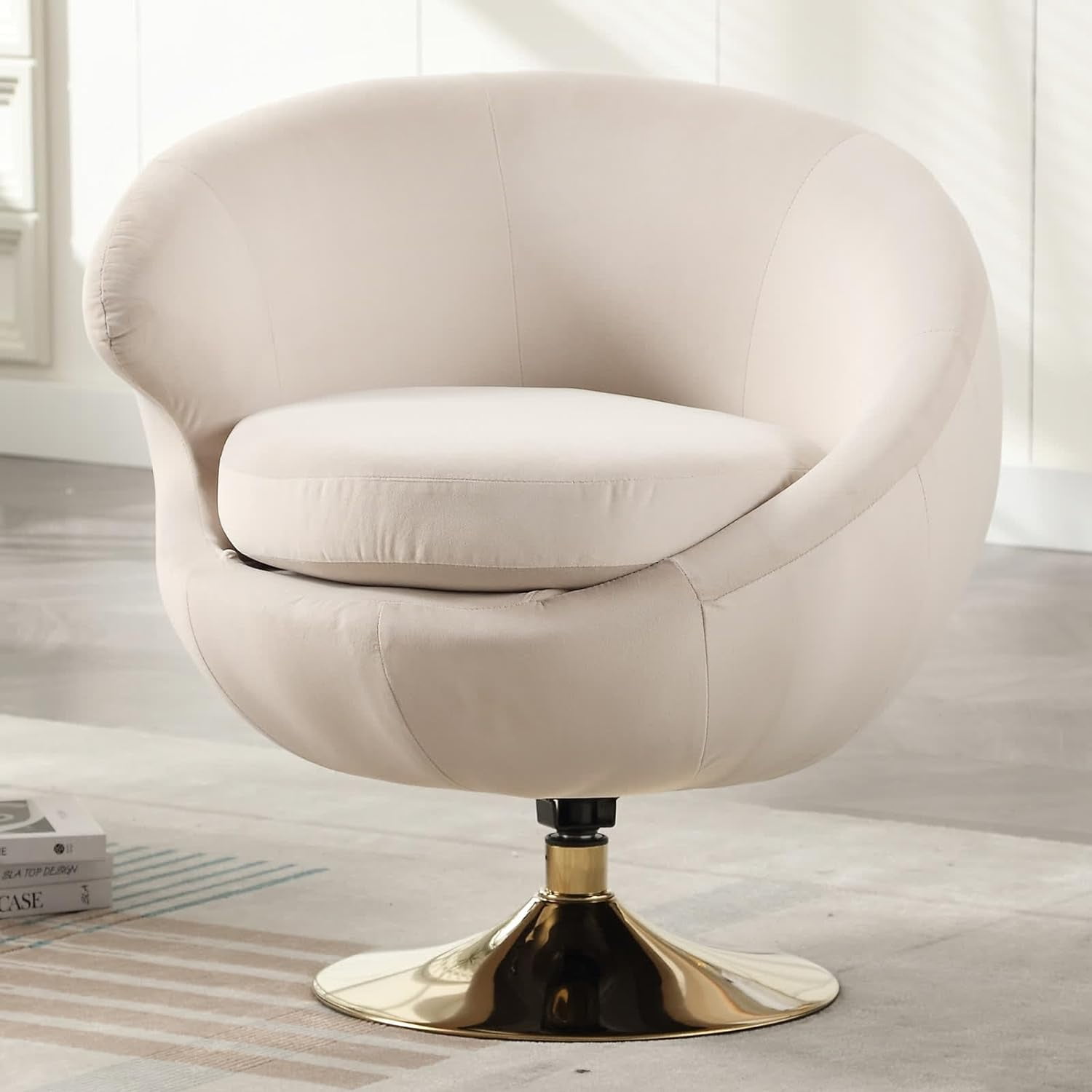Modern Swivel Barrel Chair, Beige Velvet Round Accent Chair, 360 Swivel ...