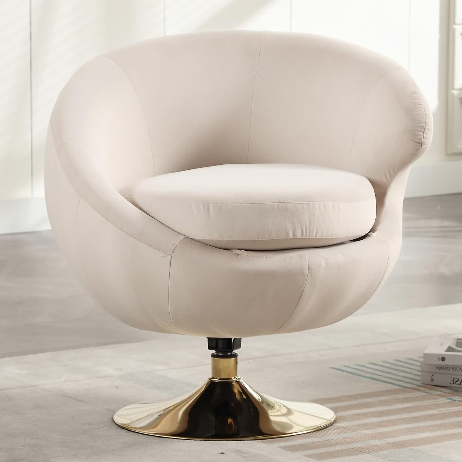 Modern Swivel Barrel Chair, Beige Velvet Round Accent Chair, 360 Swivel ...