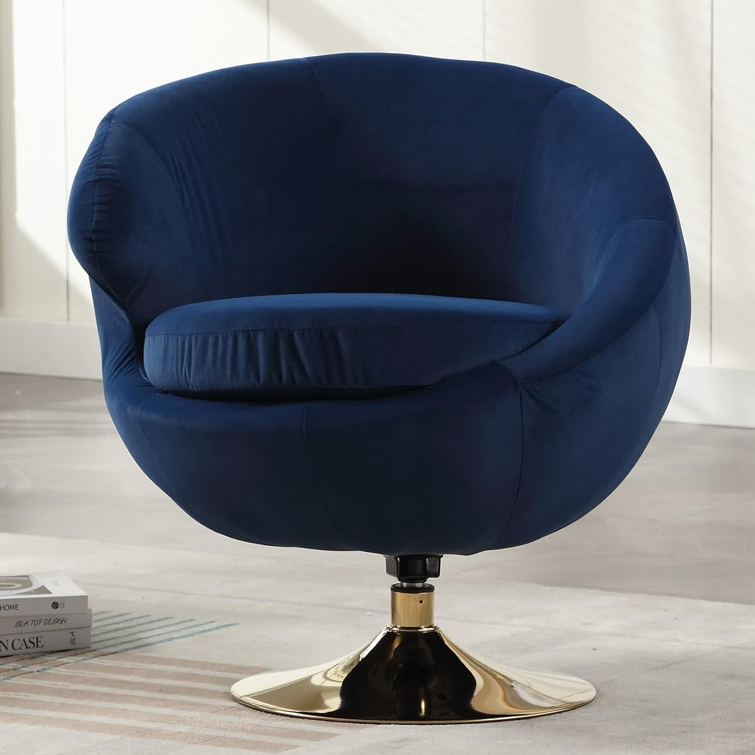 Modern Swivel Barrel Chair, Blue Velvet Round Accent Chair, 360 Swivel ...