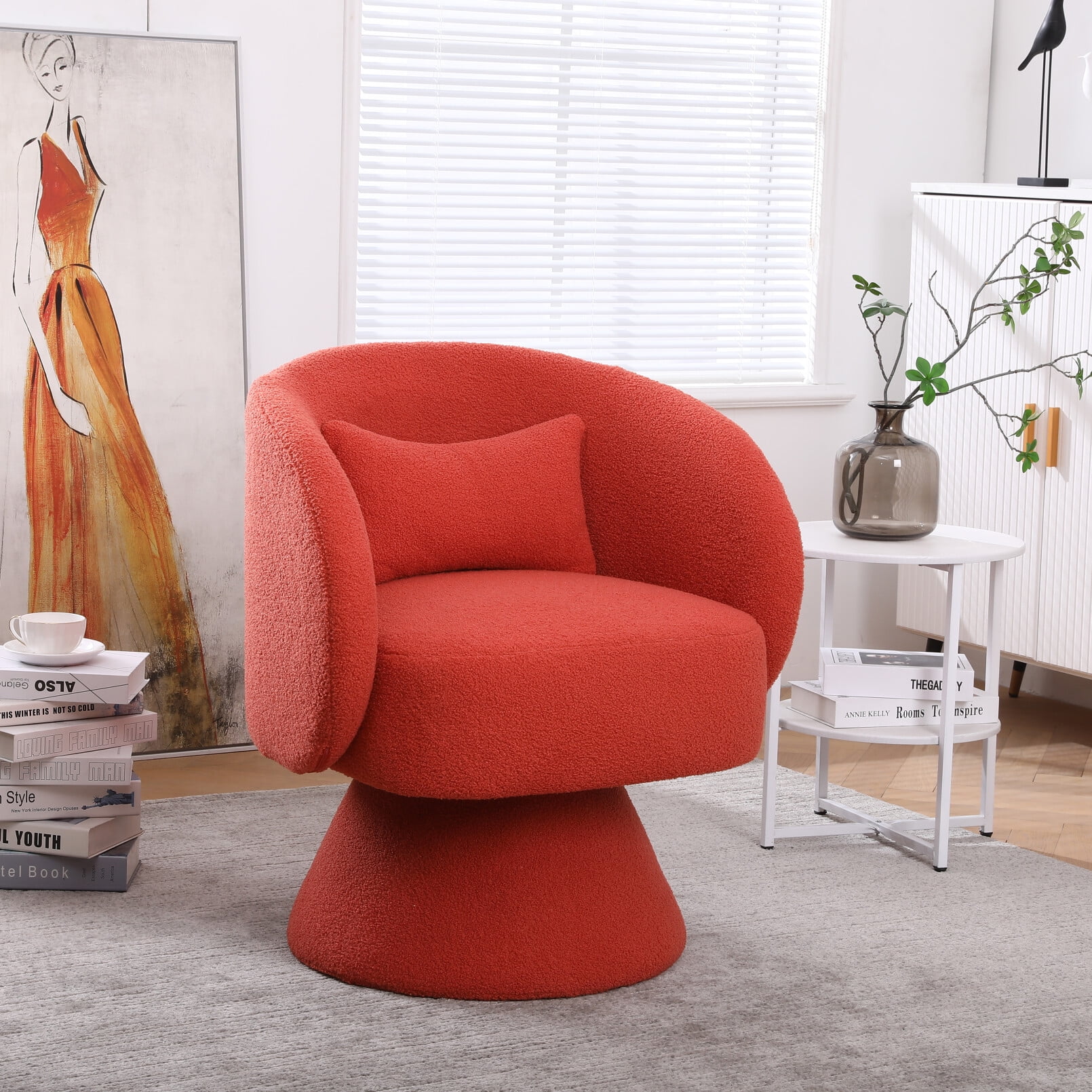 Modern Swivel Barrel Chair, Round Barrel Accent Armchair in Faux Fur ...