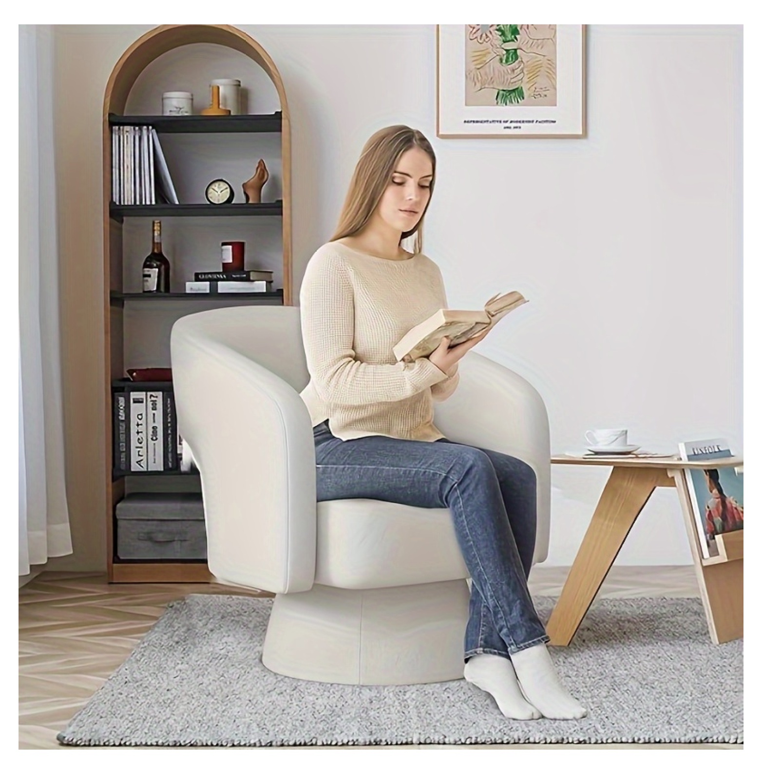 Modern Swivel Chair – 360° Rotating Accent Chair with Round Arms for ...