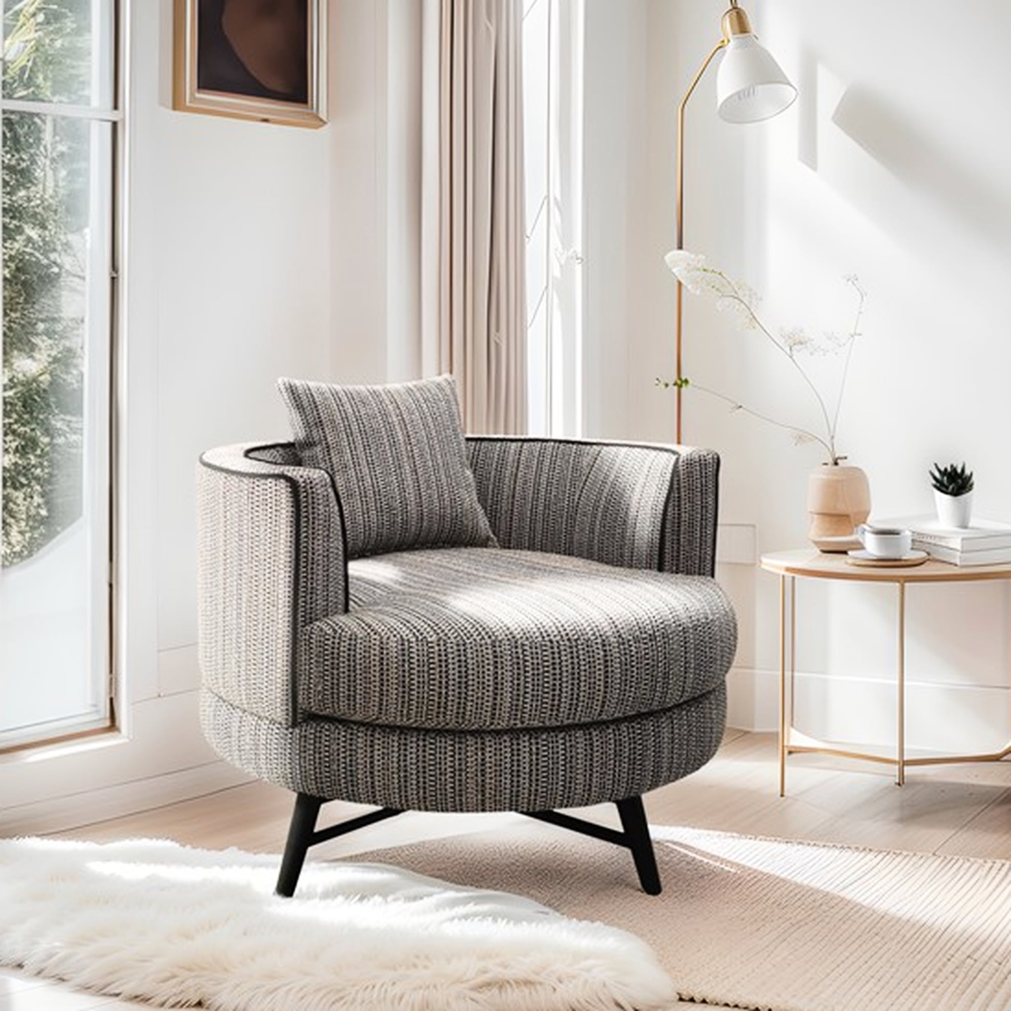 Modern Swivel Chair With Solid Wood & Plywood, High Density Foam ...