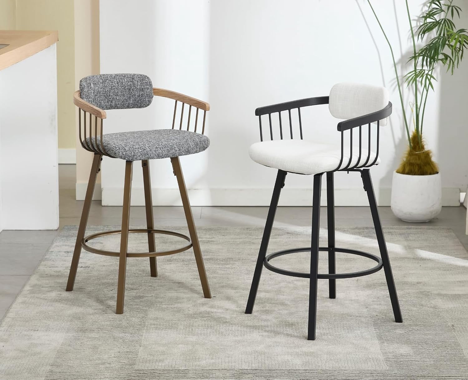 Modern Swivel Counter Height Bar Stools Set of 6 Metal Barstools Mid ...