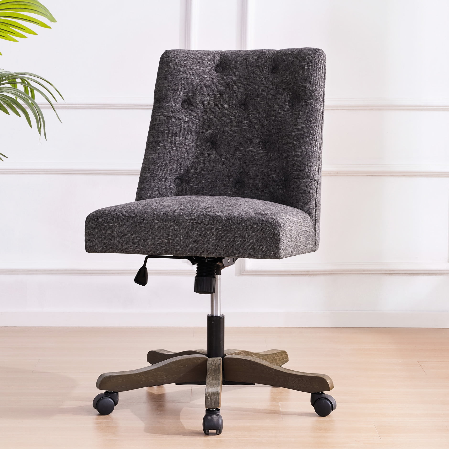 Modern Swivel Desk Chair, Grey Chenille, Adjustable Height, Wing Back ...