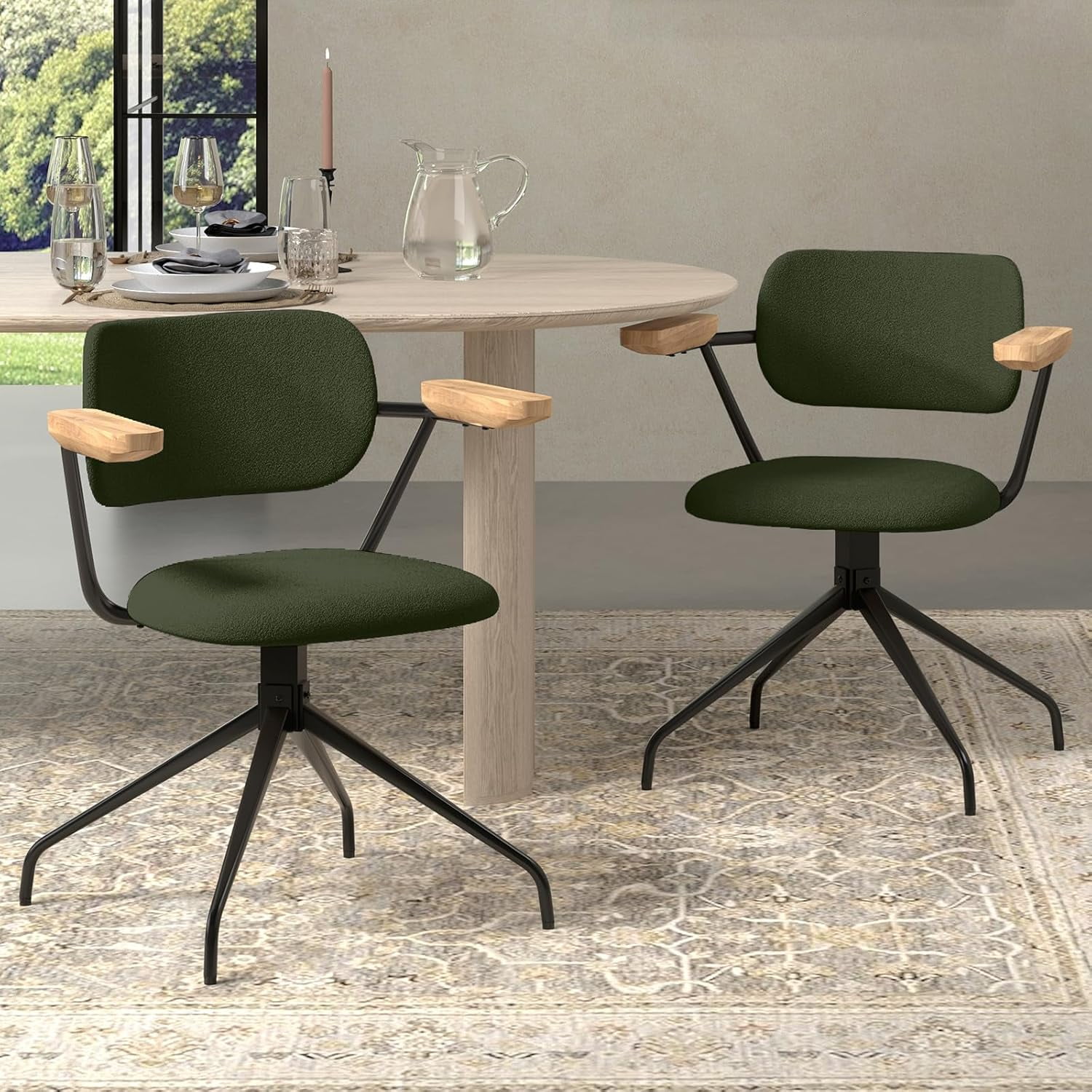 Modern Swivel Dining Chairs Set of 2 with Arms,Upholstered Comfortable ...