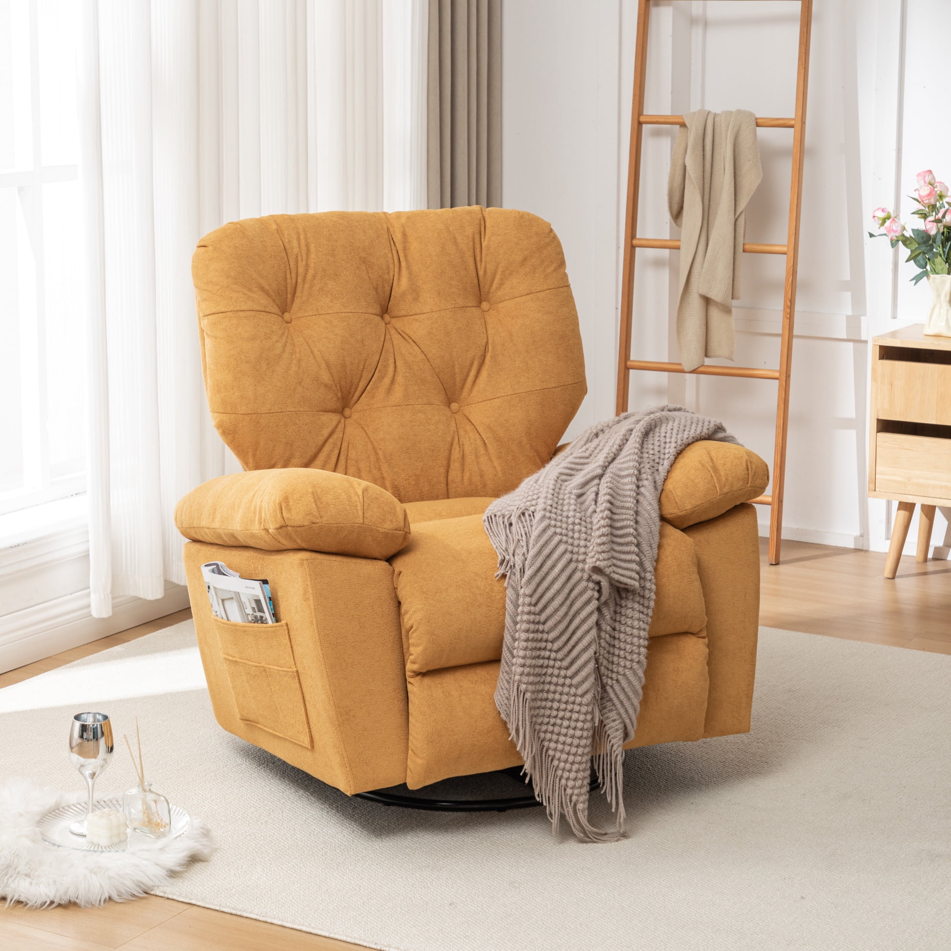 Modern Swivel Glider Recliner Chair with Footrest, Overstuffed Fleece ...