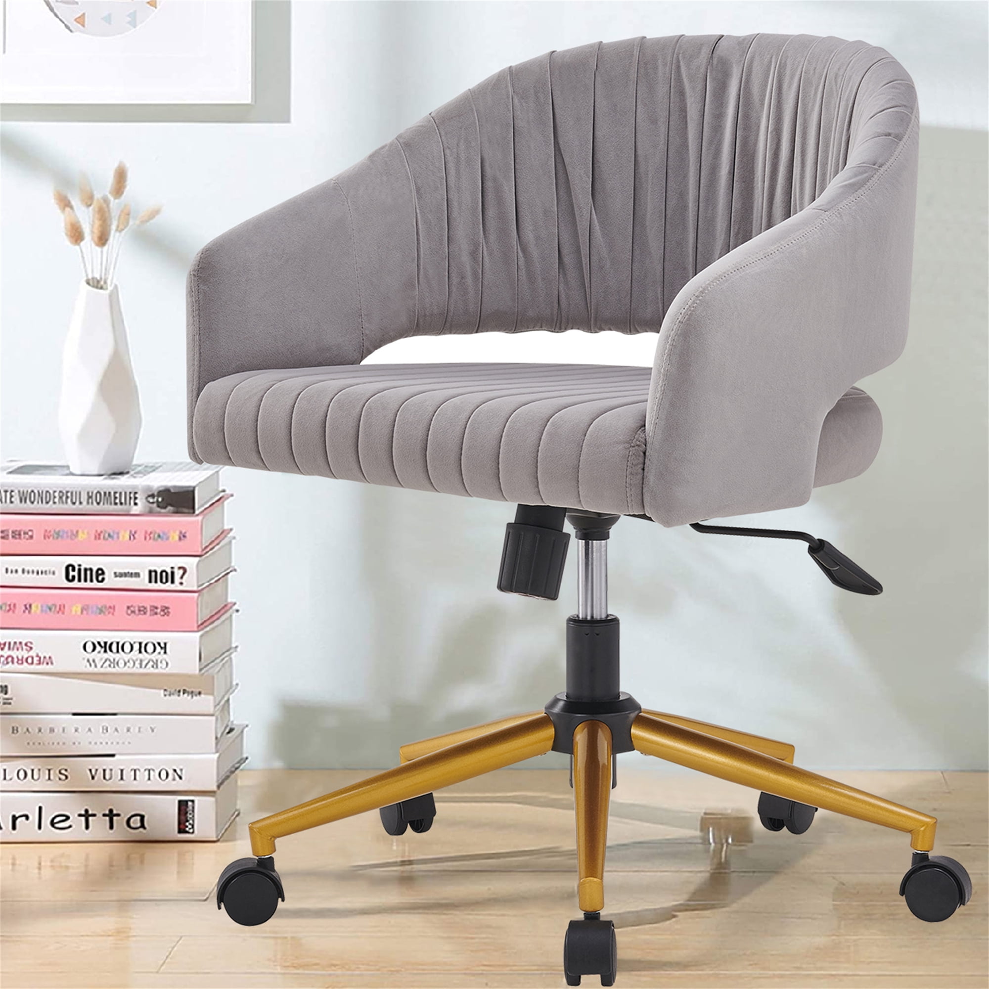 Modern Swivel Home Office Desk Chair, Velvet Office Chair with Curved ...
