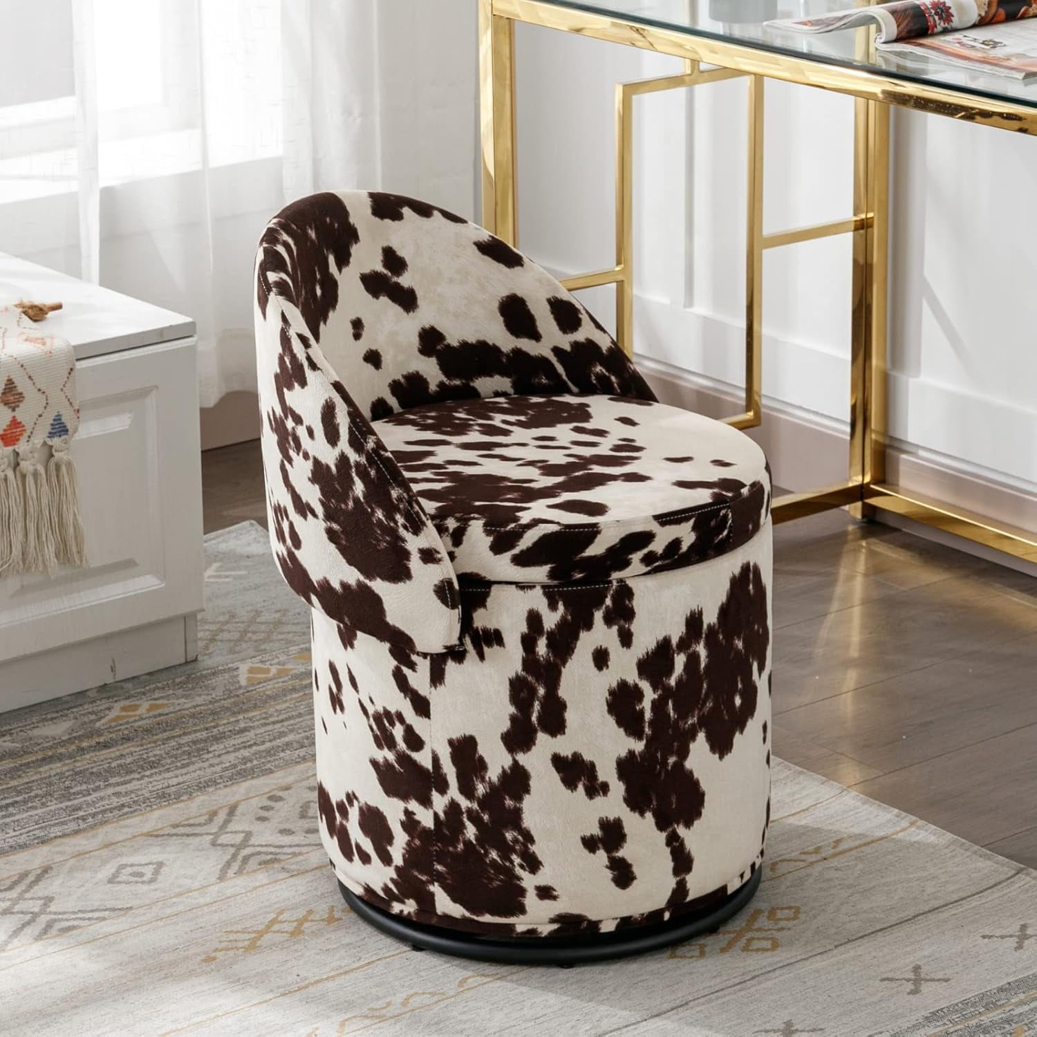 Modern Swivel Ottoman Vanity Chair, Linen Upholstered Barrel Club 360 ...