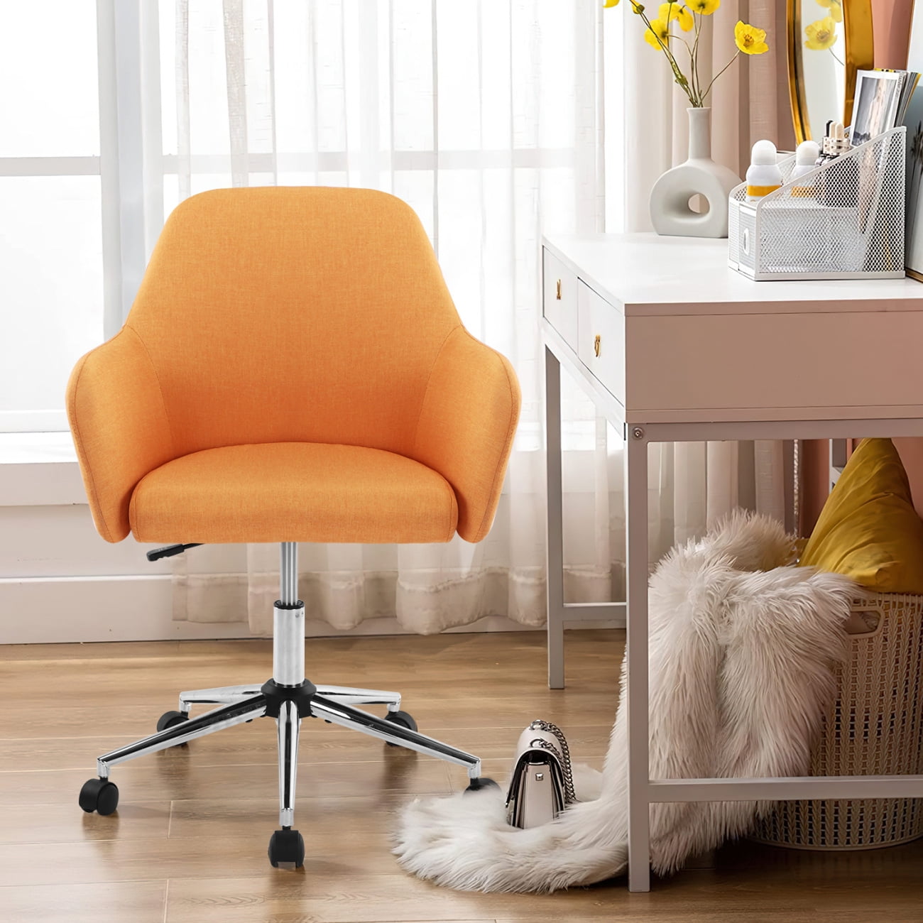 Modern Swivel Upholstered Office Chair with Wheels, Executive Accent ...
