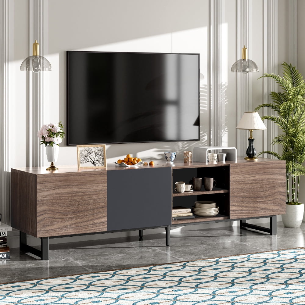 Modern TV with 3 Cabinets& Open Shelves, Color-matching Media Console ...