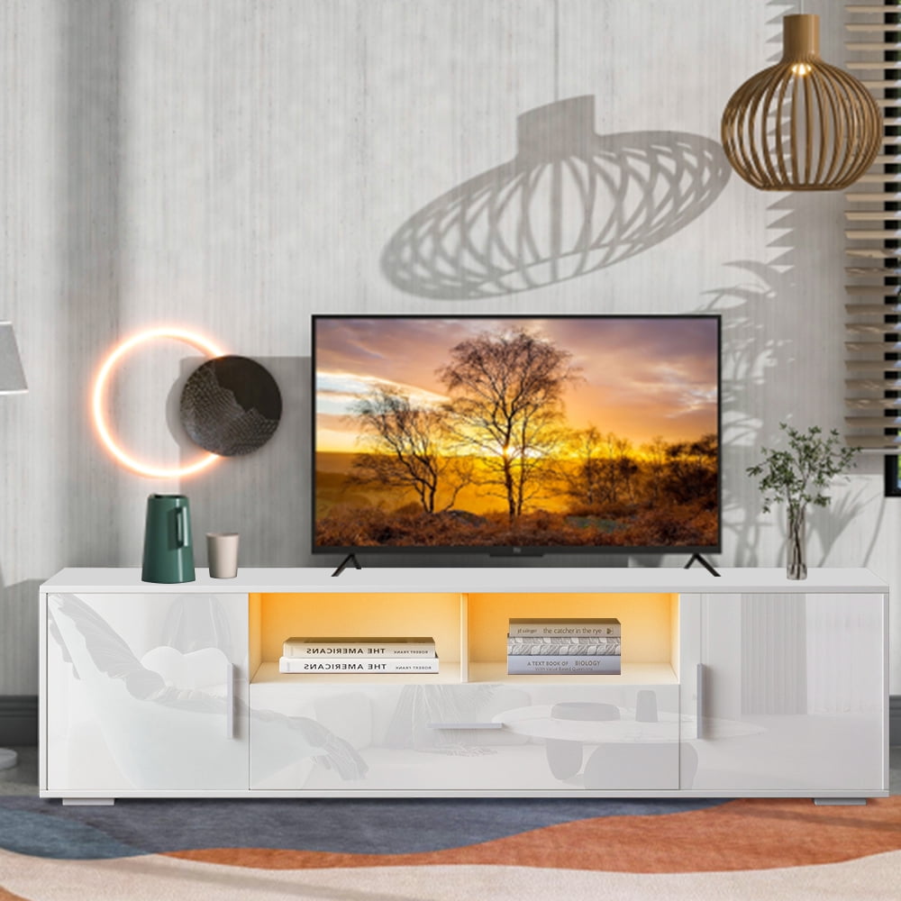 Modern TV Cabinet for 70 Inch TV, Large Television Stand with 16 Color ...