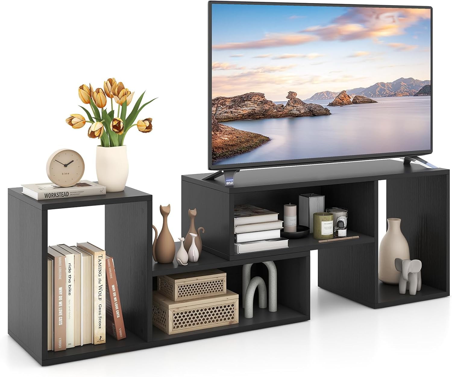 Modern TV Console Stand, Adjustable Entertainment Center with Storage ...