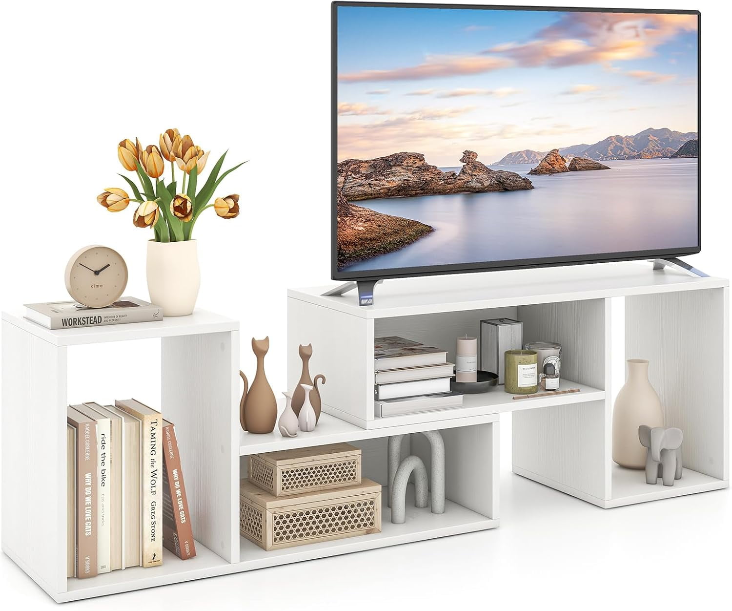 Modern TV Console Stand, Adjustable Entertainment Center with Storage ...