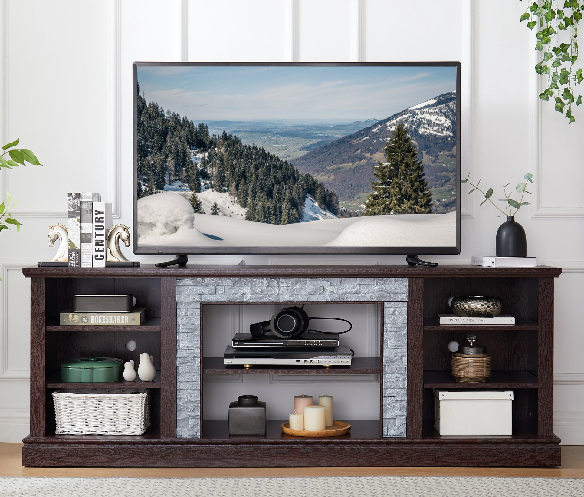 Modern TV Entertainment Stand with Large Storage Cabinet & Desk Rack ...