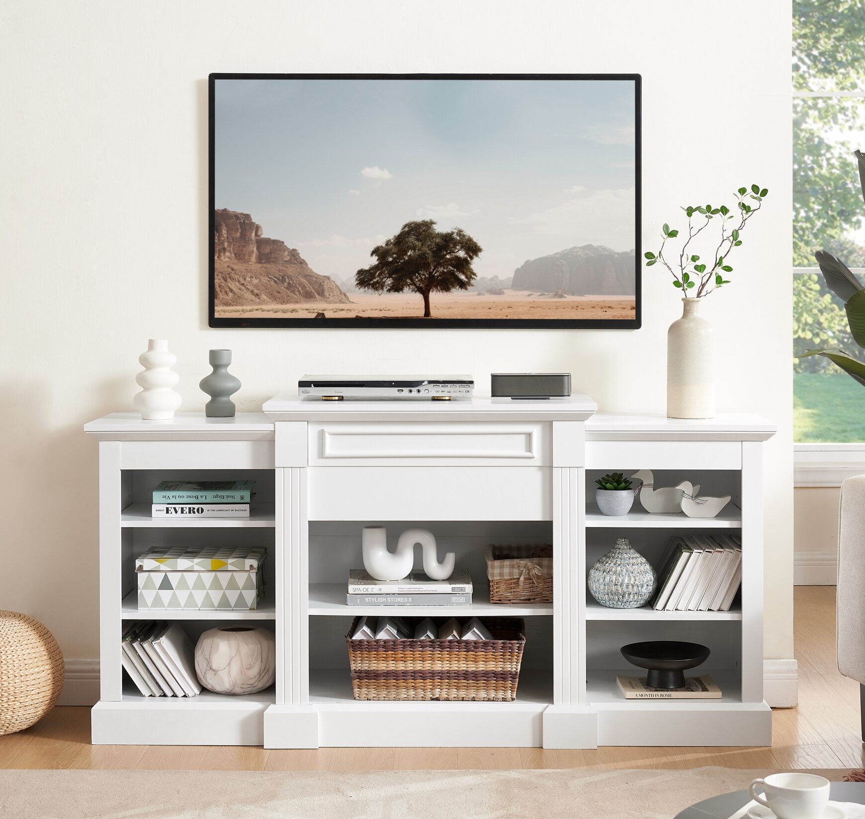 Modern TV Media Console with Large Storage Cabinet & Adjustable Shelves ...