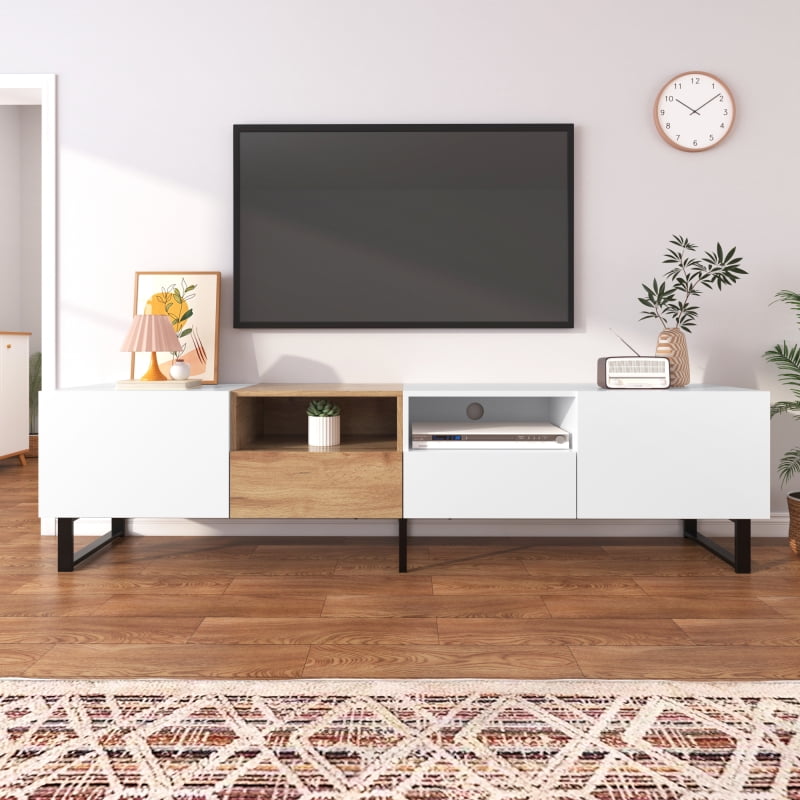 Modern TV Stand with 4 Cabinets& Open Shelves, Color-matching Media ...