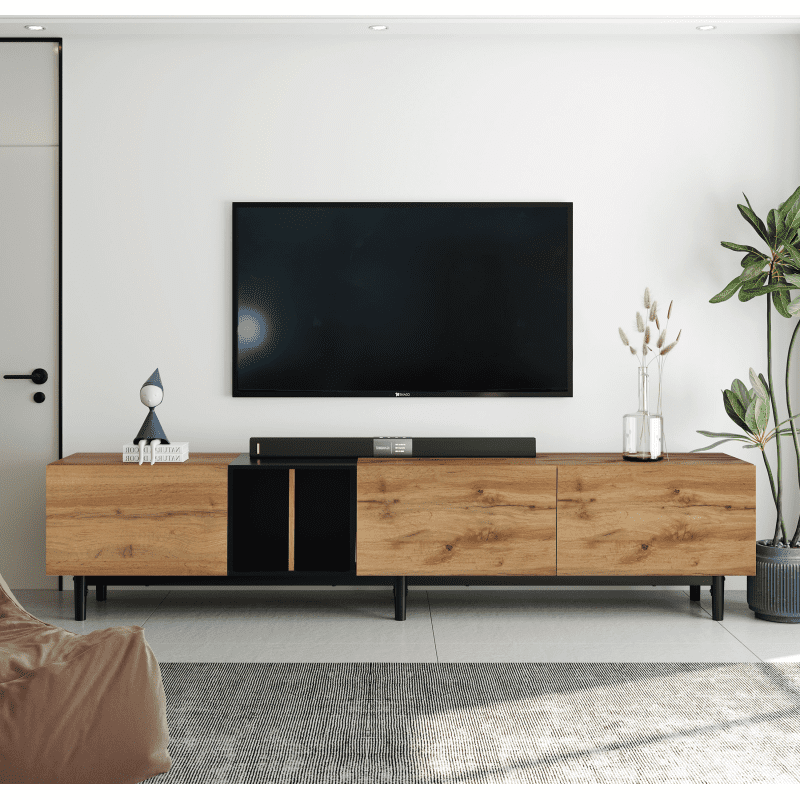 Modern TV Stand with 4 Cabinets& Open Shelves, Color-matching Media ...
