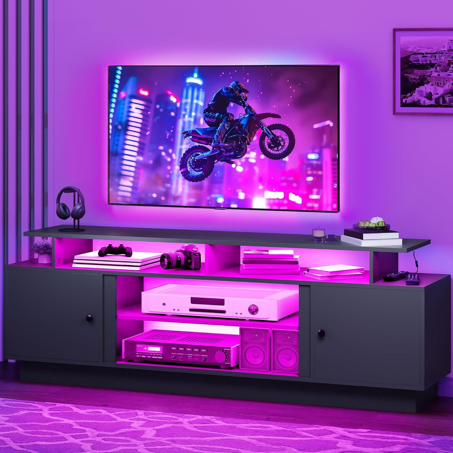 Modern TV Stand for 65/75 Inch TVs, Entertainment Center with LED ...