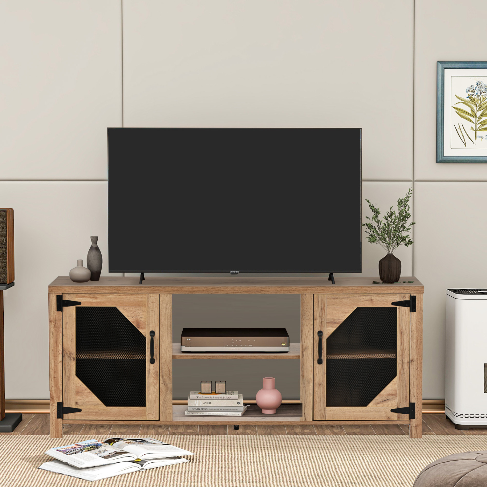 Modern TV Stand for 65 Inch TV, Entertainment Center with 3 Levels ...