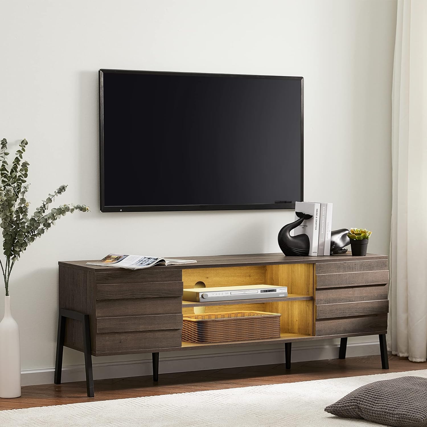 Modern TV Stand for 65 Inch TV with Warm White LED Lights ...