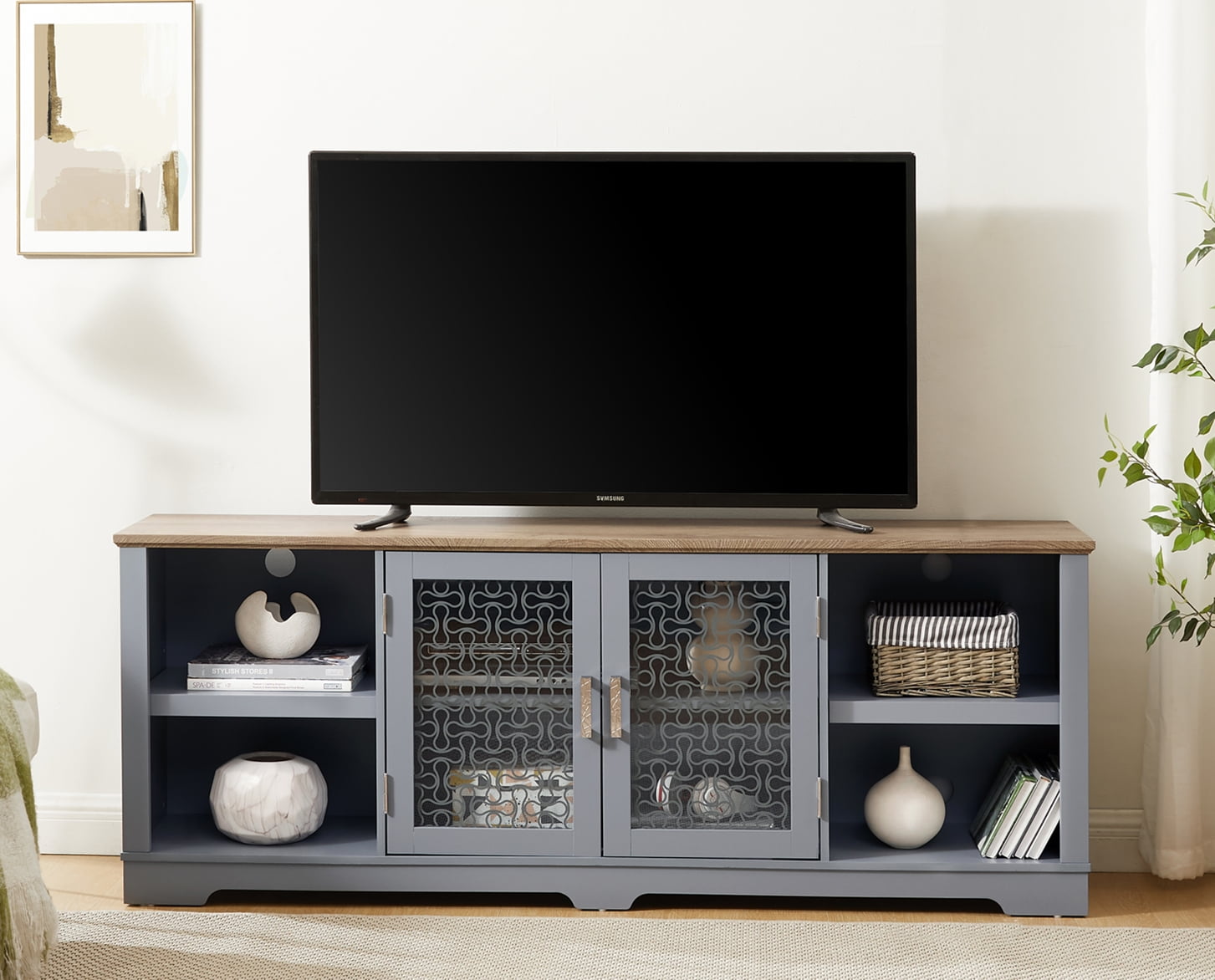 Modern TV Stand, 70" Farmhouse TV Media Stand, Large Home Entertainment ...