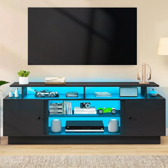 Modern TV Stand for 70 inch TVs, Entertainment Center with LED Lights ...