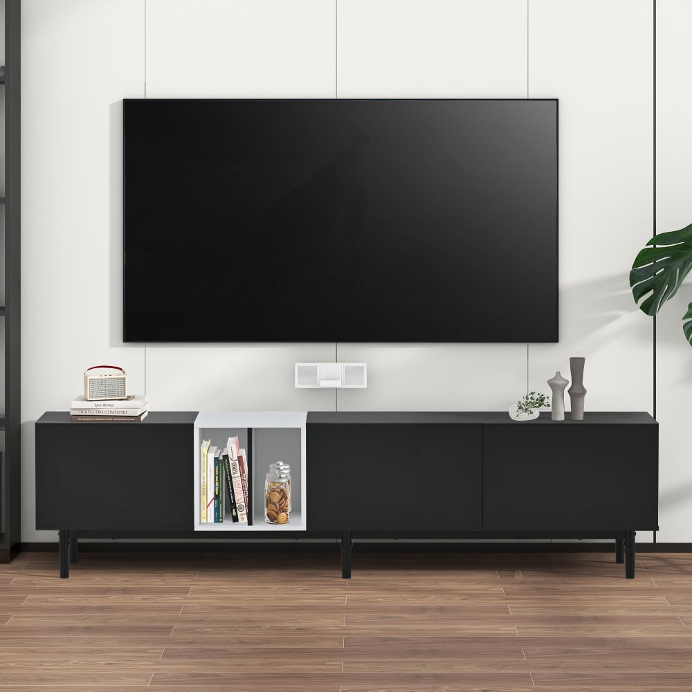 Modern TV Stand for 80 Inch TV with 3 with Drop Down Doors, Media ...