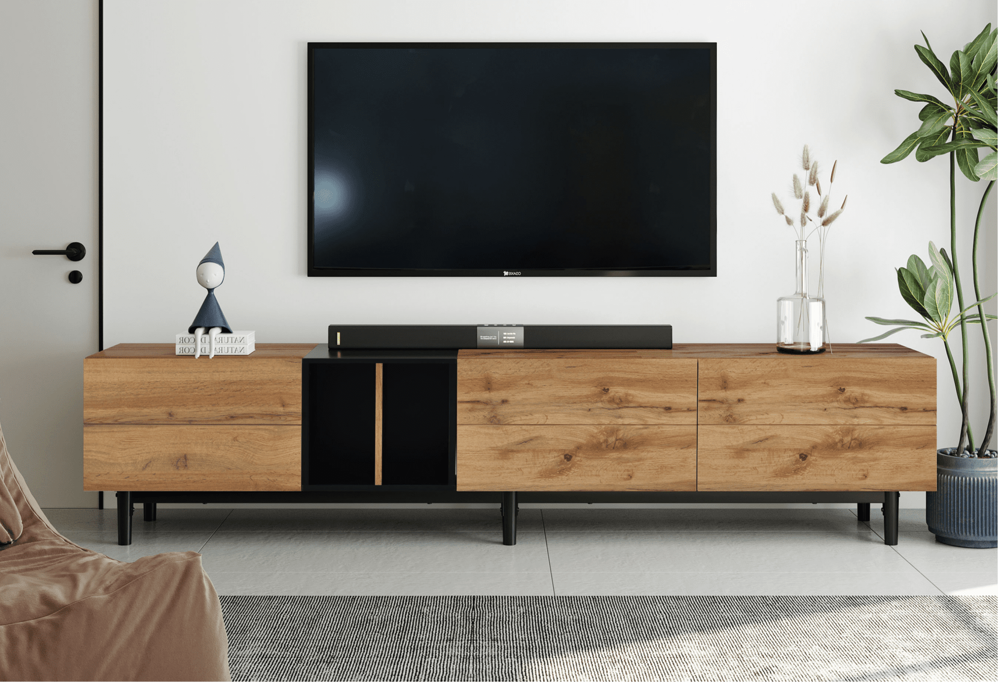 Modern TV Stand for 80’’ TV, Media Console Table with 3 Drop Down Doors ...