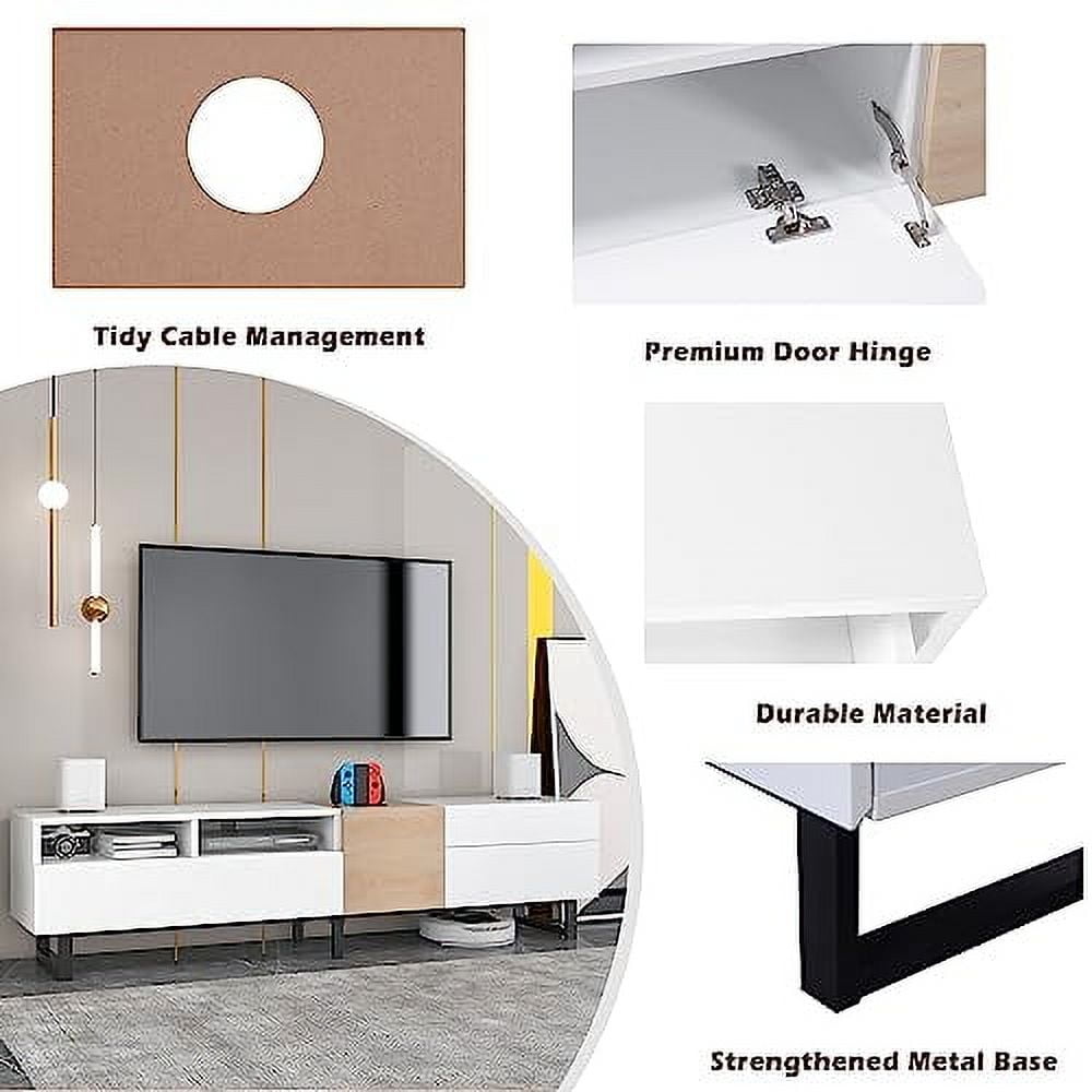 Modern TV Stand - 80'' Wood Media Console with Storage Space & Open ...