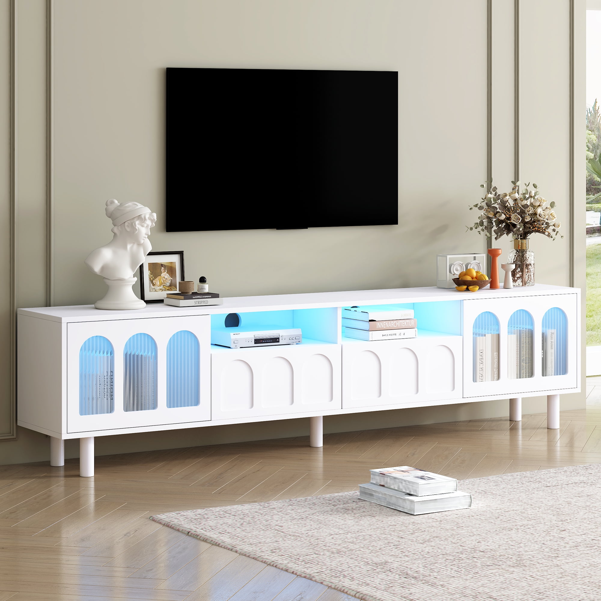 Harper & Bright Designs Modern TV Stand for 80 inch TV with LED Light ...