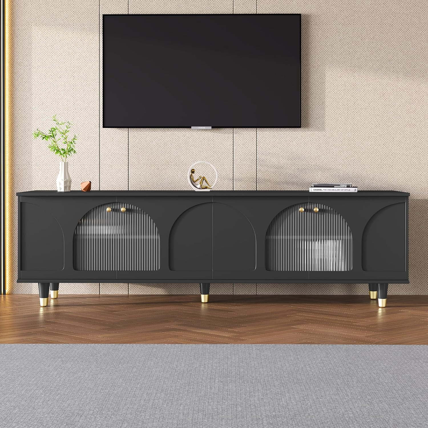 Modern TV Stand for 85"+ TV Fluted Entertainment Center with Storage ...
