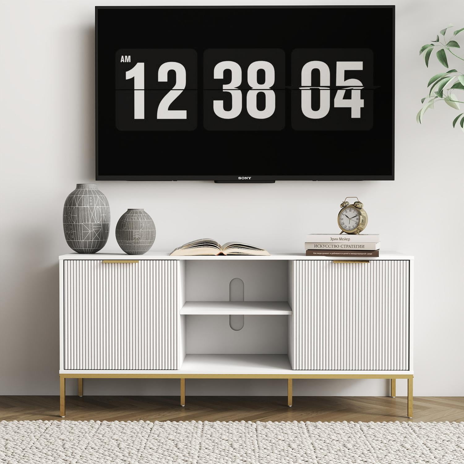 Modern TV Stand with Artistic Wave-Pattern Doors for Concealed Storage ...