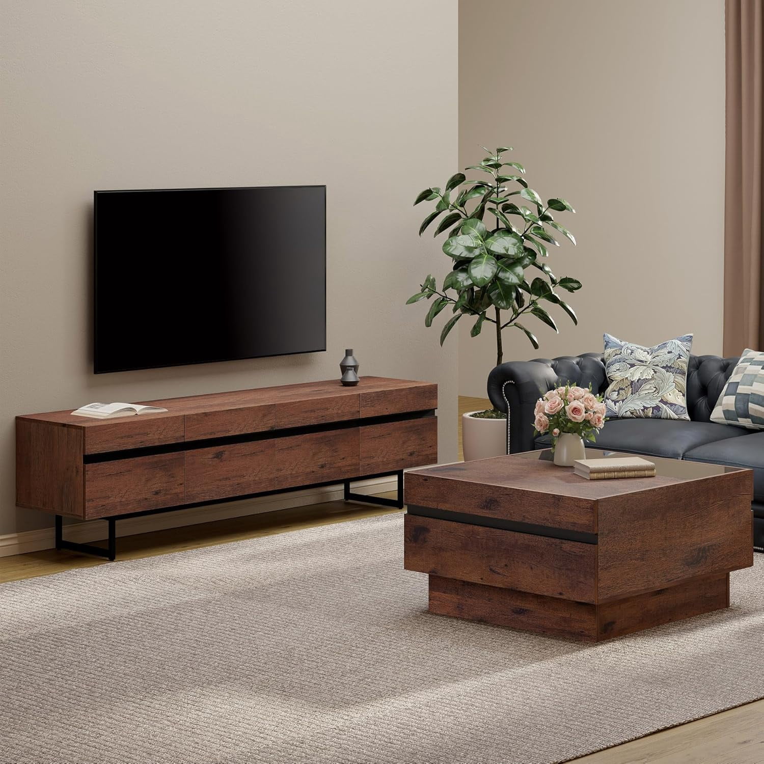 Modern TV Stand and Coffee Table Storage Entertainment Center for TVs ...