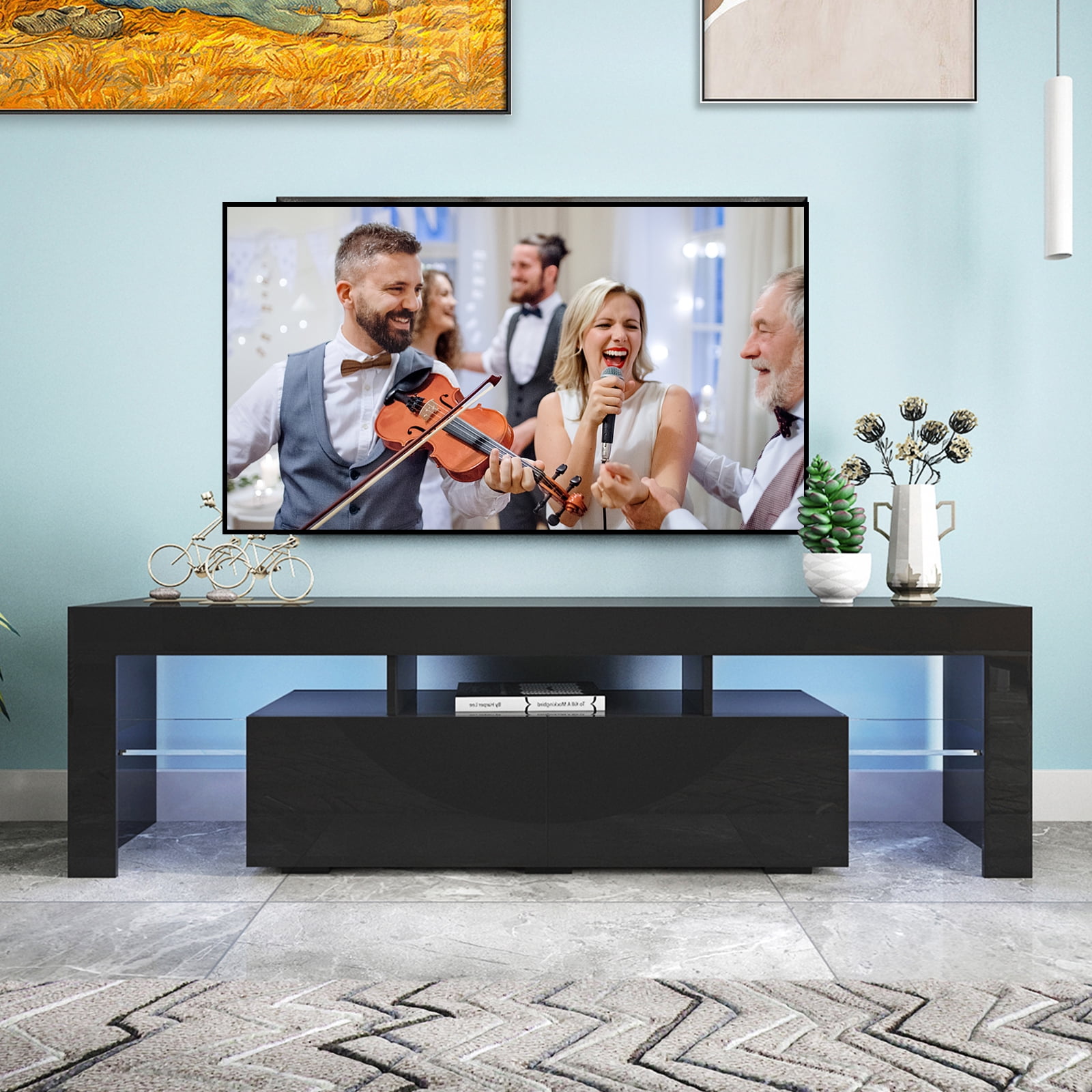 Modern TV Stand Fit for up to 70" Flat-Screen TV，LED TV Table ...