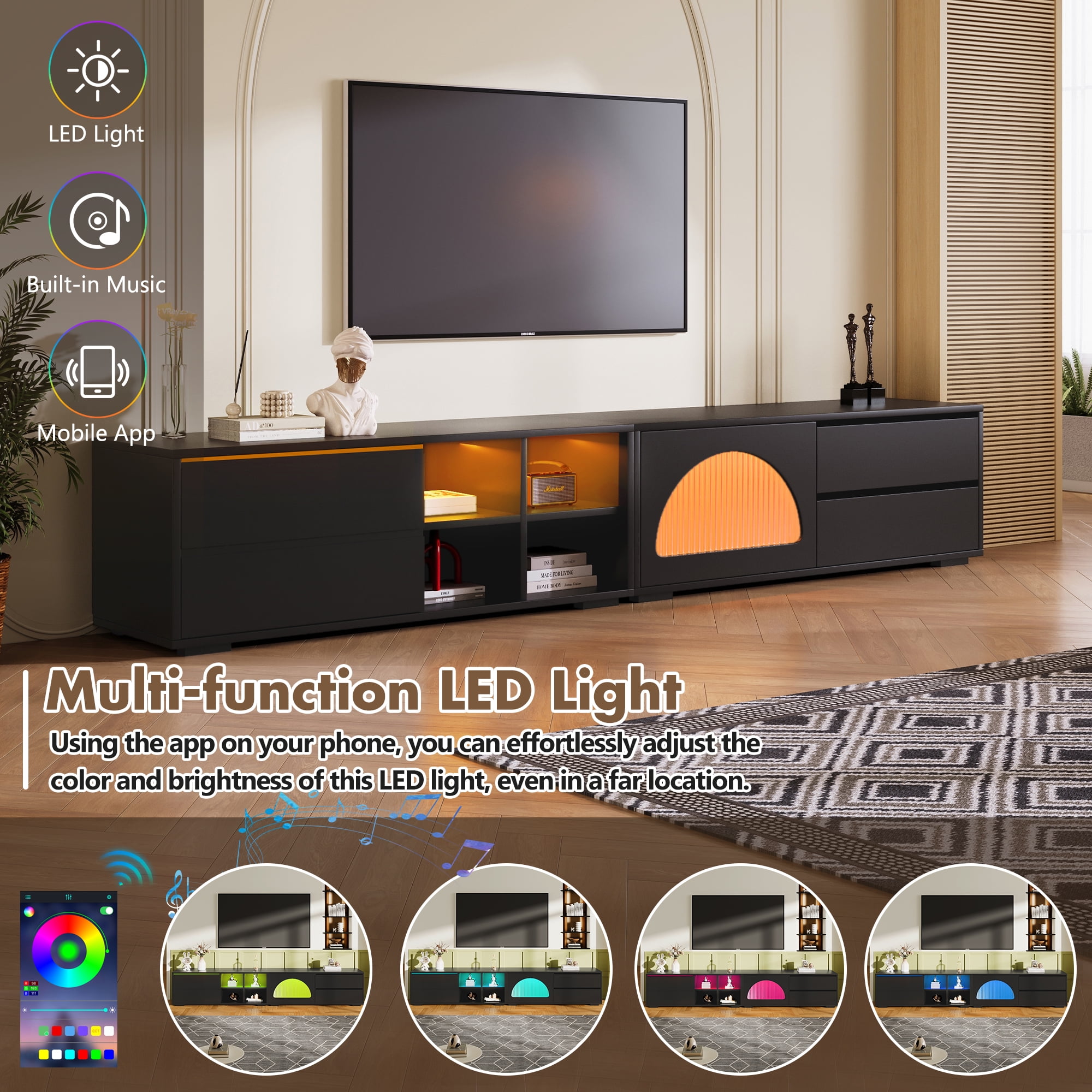 Modern TV Stand with Fluted Glass Door for TVs Up To 100", Media ...