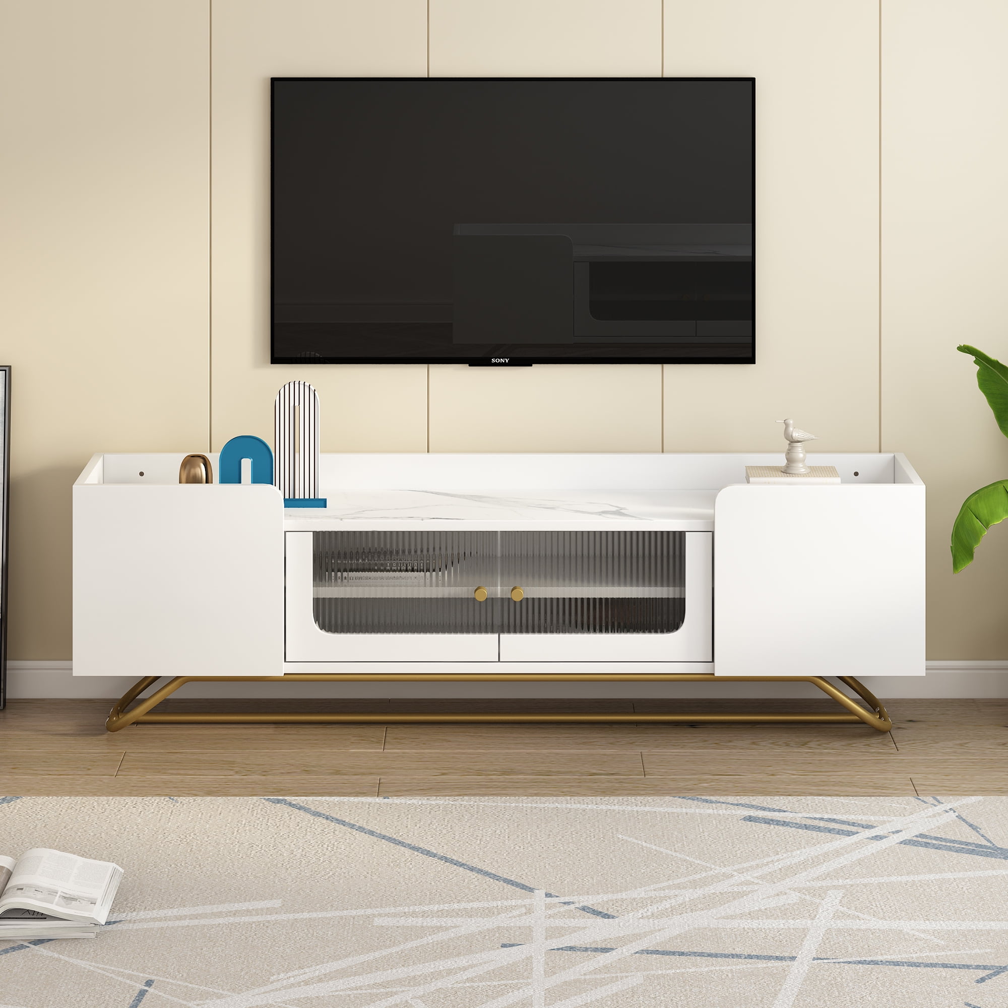 Modern TV Stand with Fluted Glass,Entertainment Center for TVs Up to 65 ...