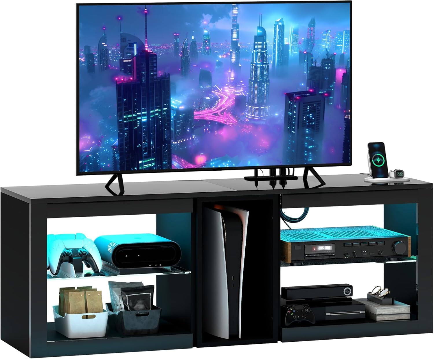 Modern TV Stand with LED Lights and Power Outlets for 55 Inch TV, 51 ...