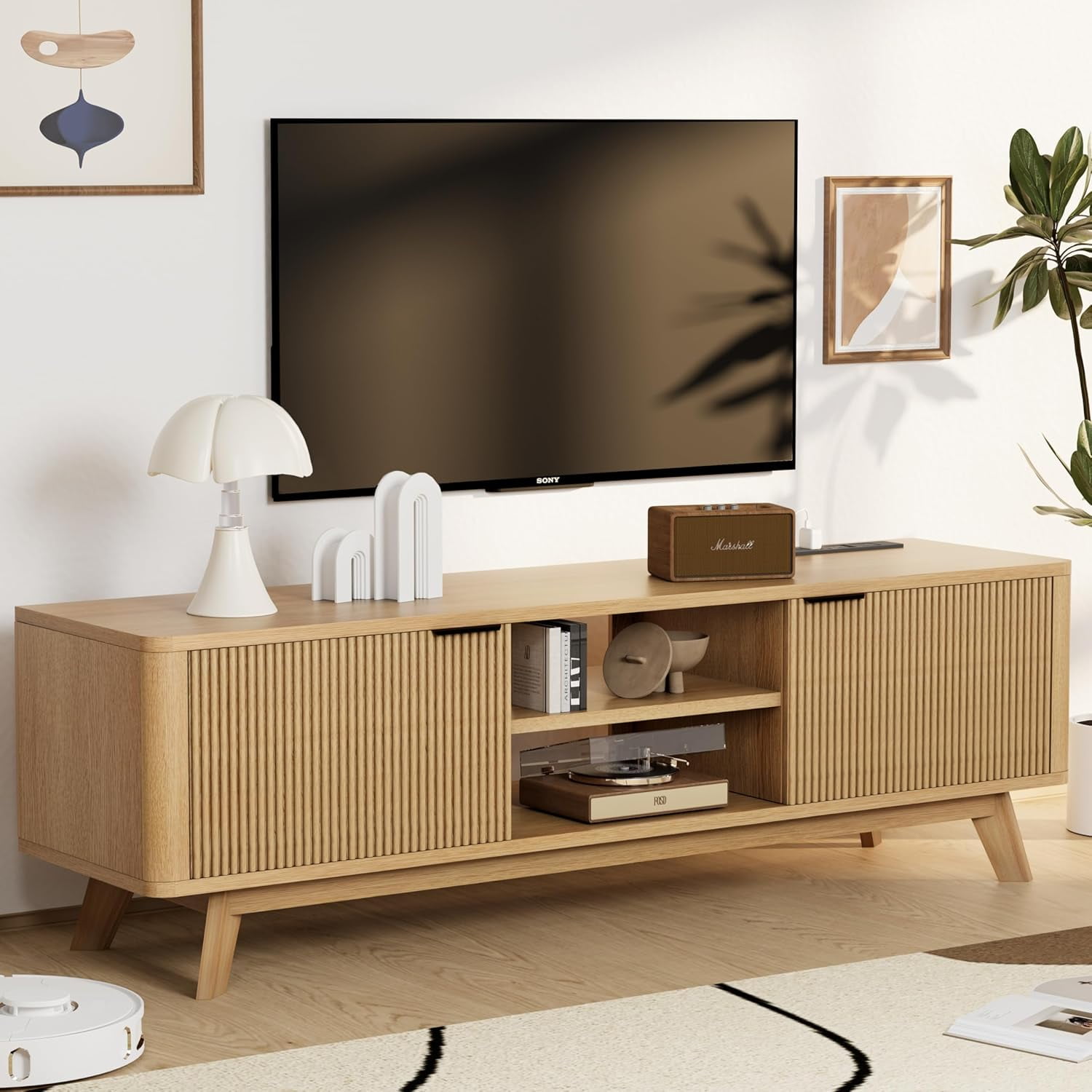Modern TV Stand for Living Room,Large TV Table with Fluted Door ...