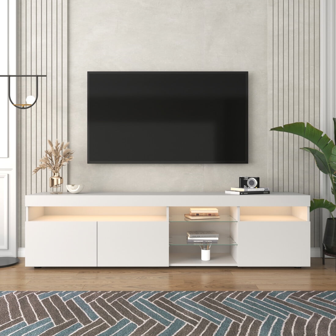 Modern TV Stand ，Media Console with Multi-Functional Storage and LED ...