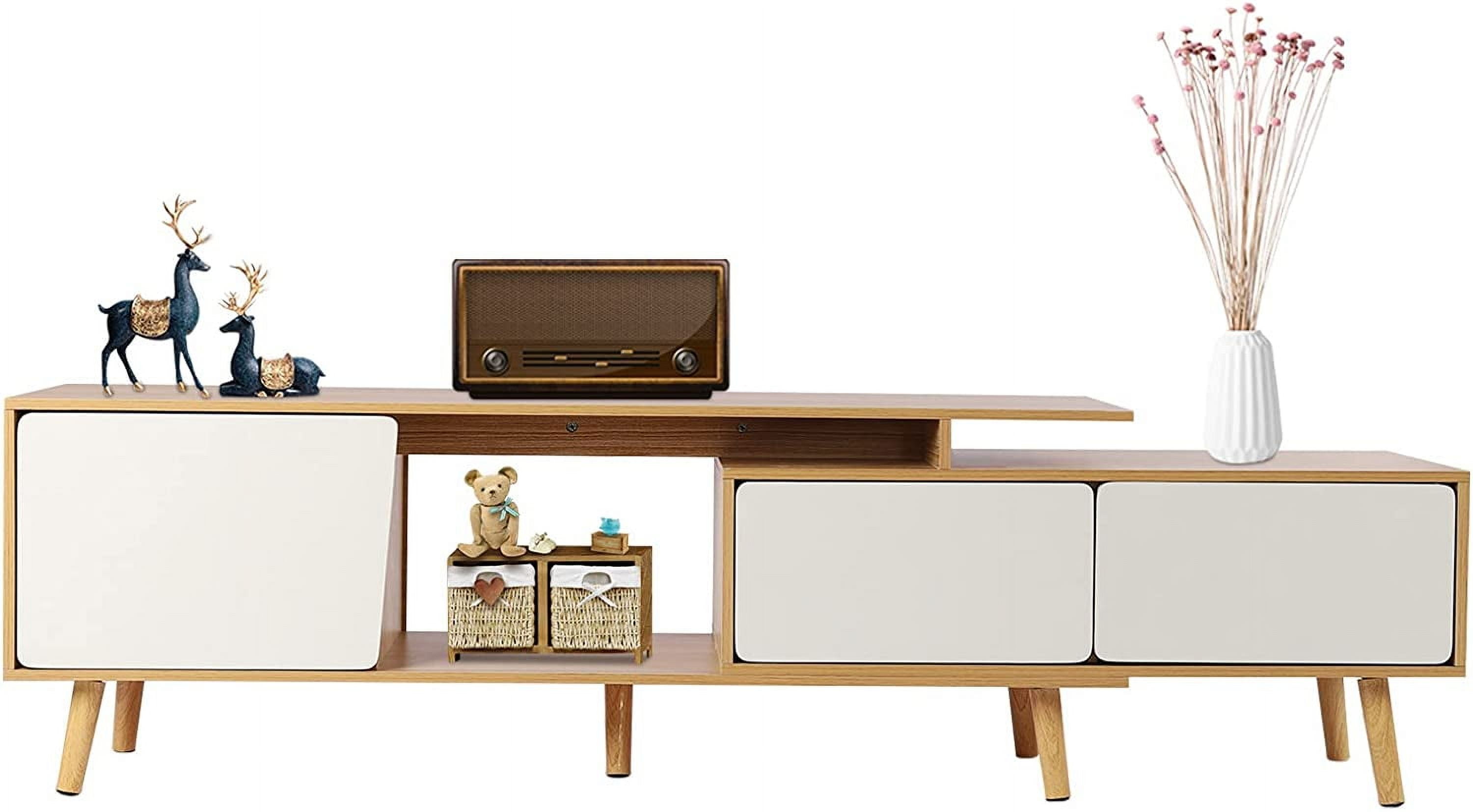 Modern TV Stand Media Storage Media Console with Flexible Stand Natural ...