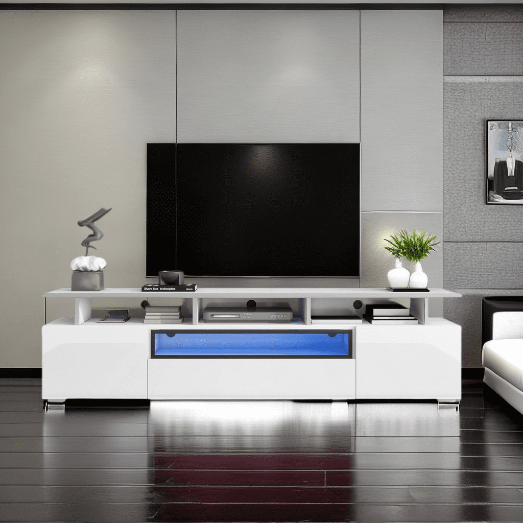 Modern TV Stand with Push to Open Doors,UV High-Gloss Surface ...