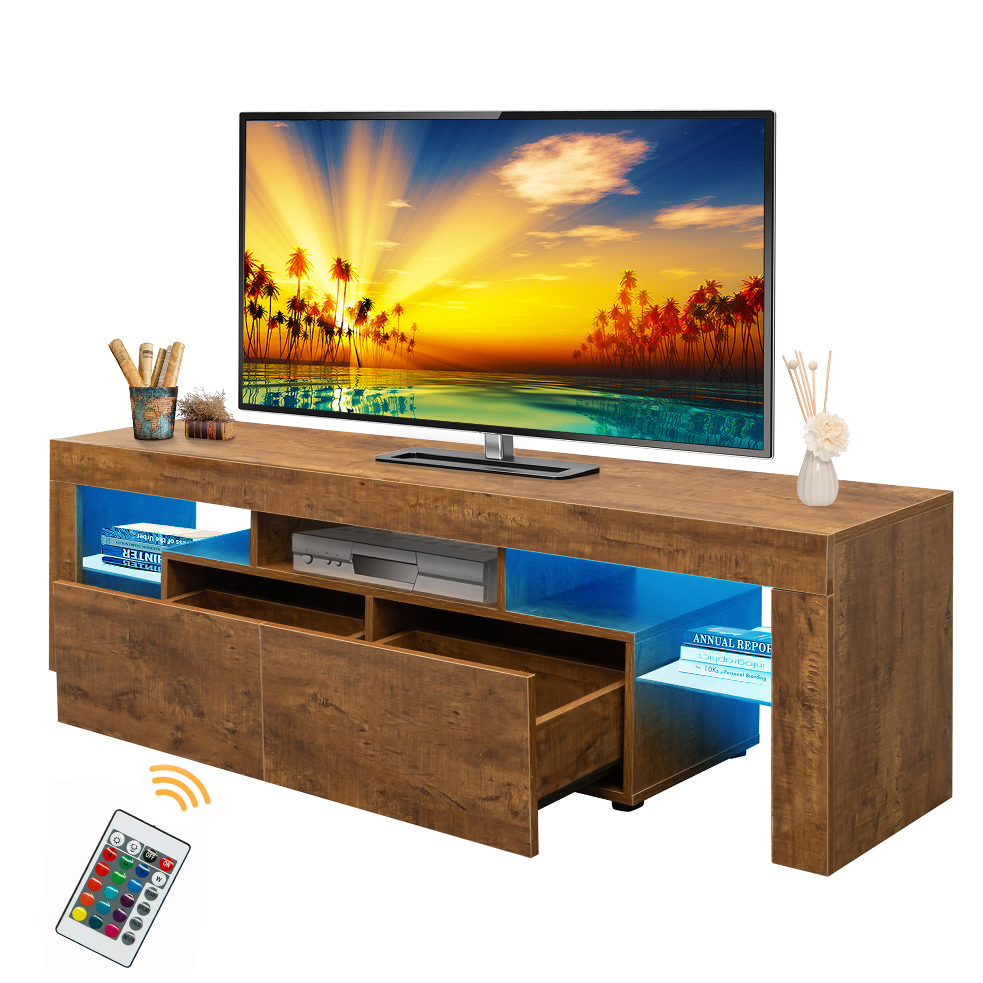 Modern TV Stand, Simple TV Stand for 70 inch TV with 16-Color LED ...