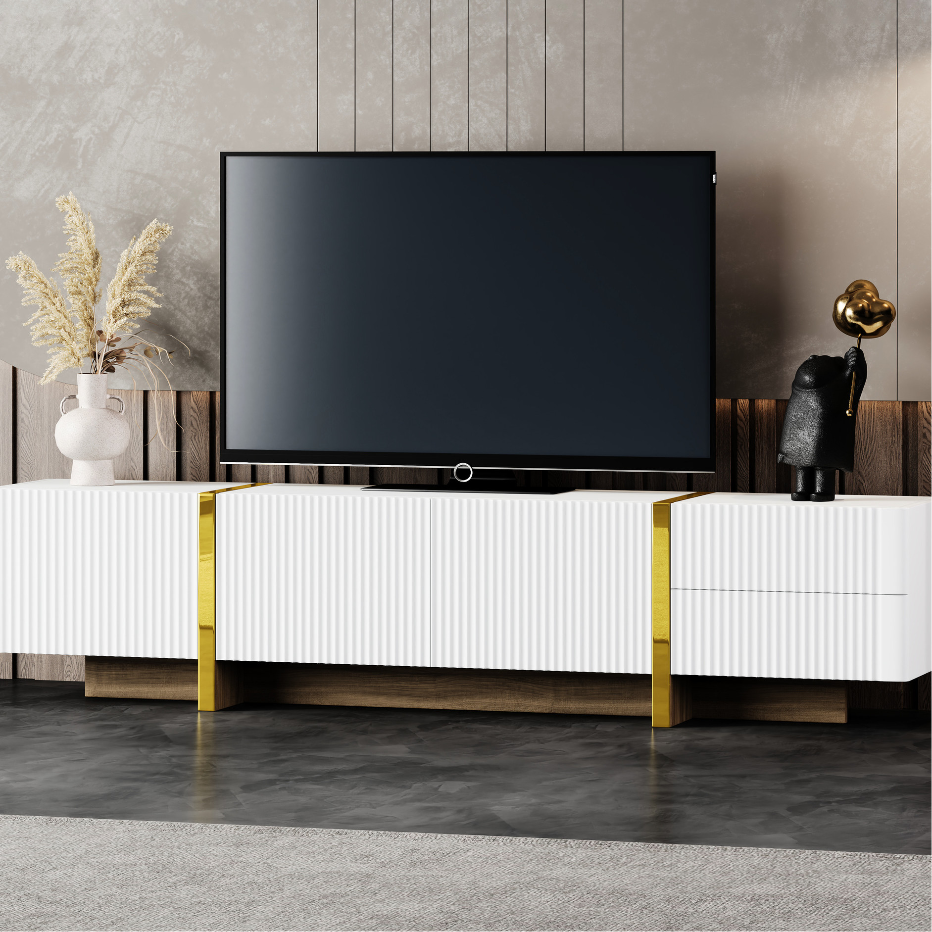 Modern TV Stand | Smooth Fluted Panels for 80'' TVs in Living Space ...