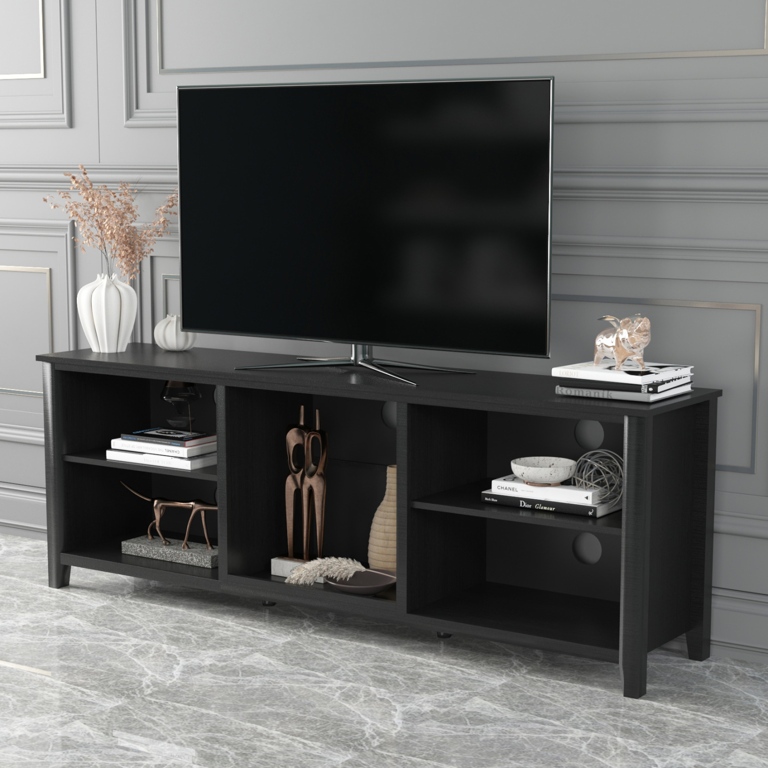 Modern TV Stand with Storage Shelves and Cabinets, Entertainment Center ...