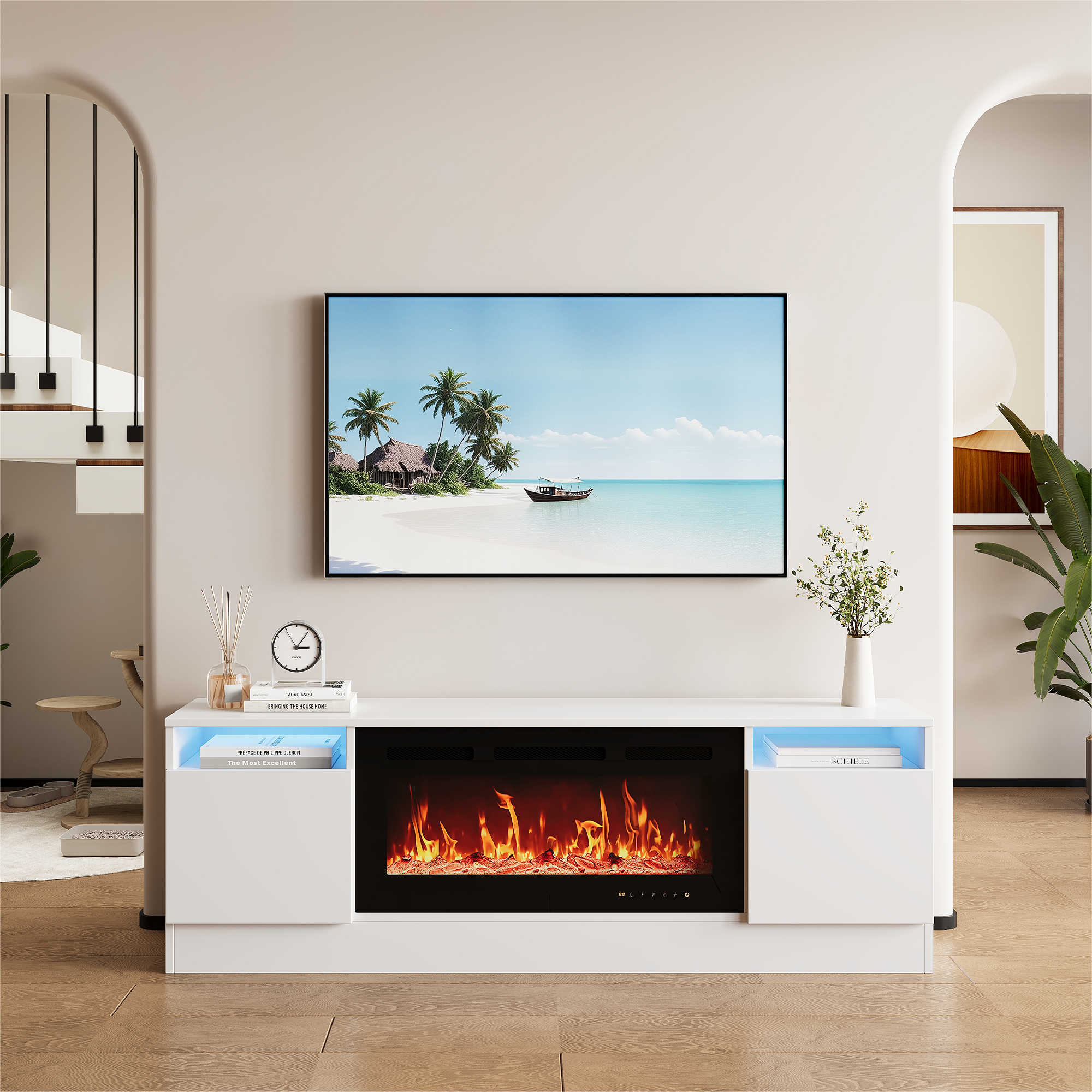 Modern TV Stand for TV Up to 75" TV, 70 ''White Television Console ...