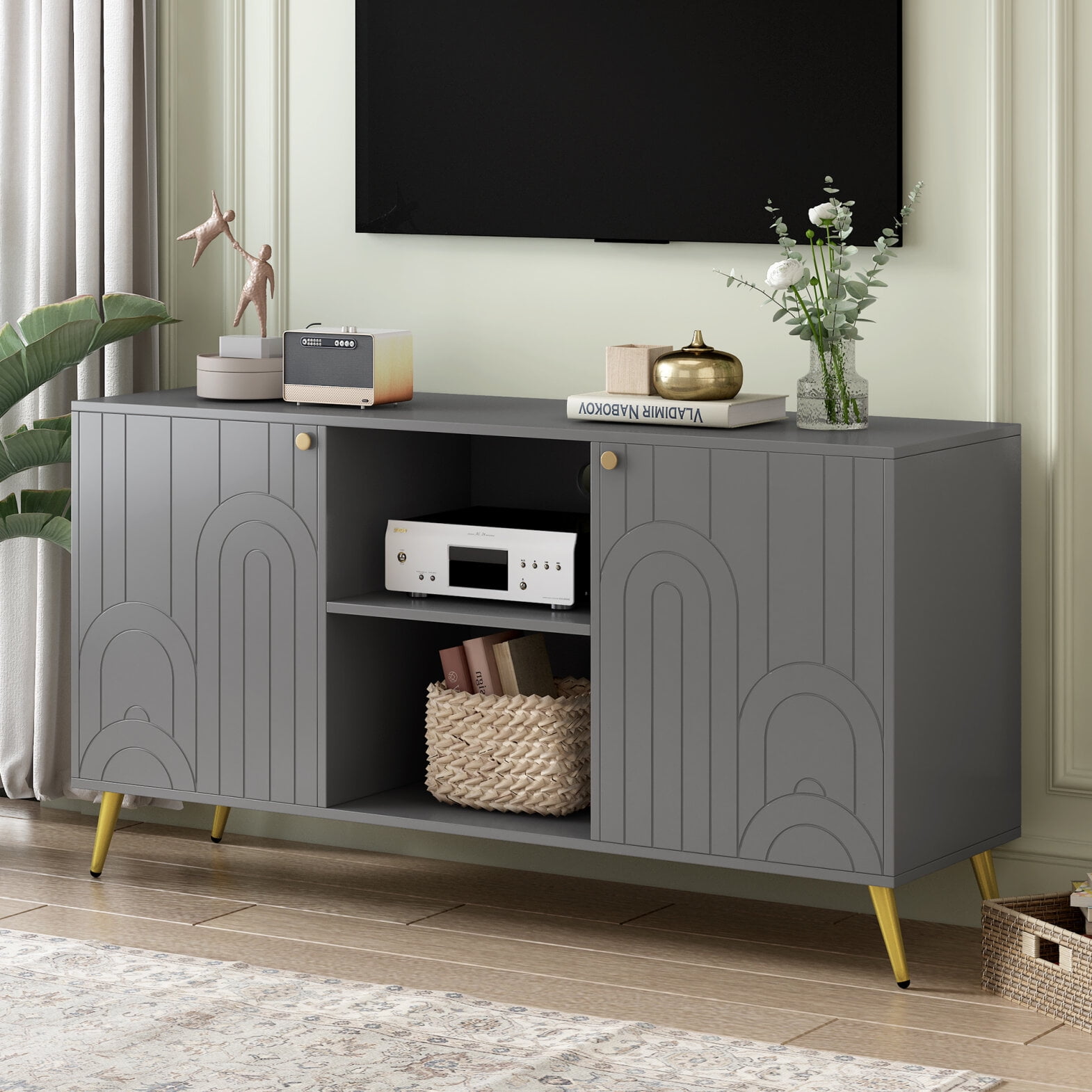 Modern TV Stand for TVs up to 55 Inches, Entertainment Center Media ...